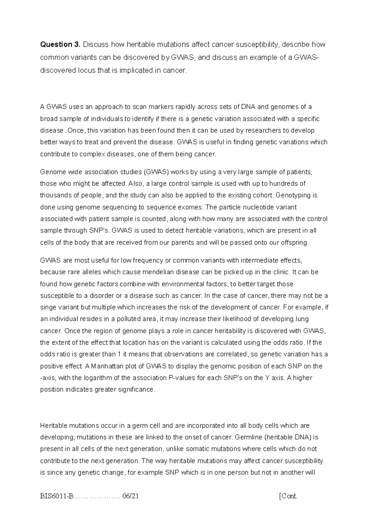 Genetics assignment - Question 3. Discuss how heritable mutations ...