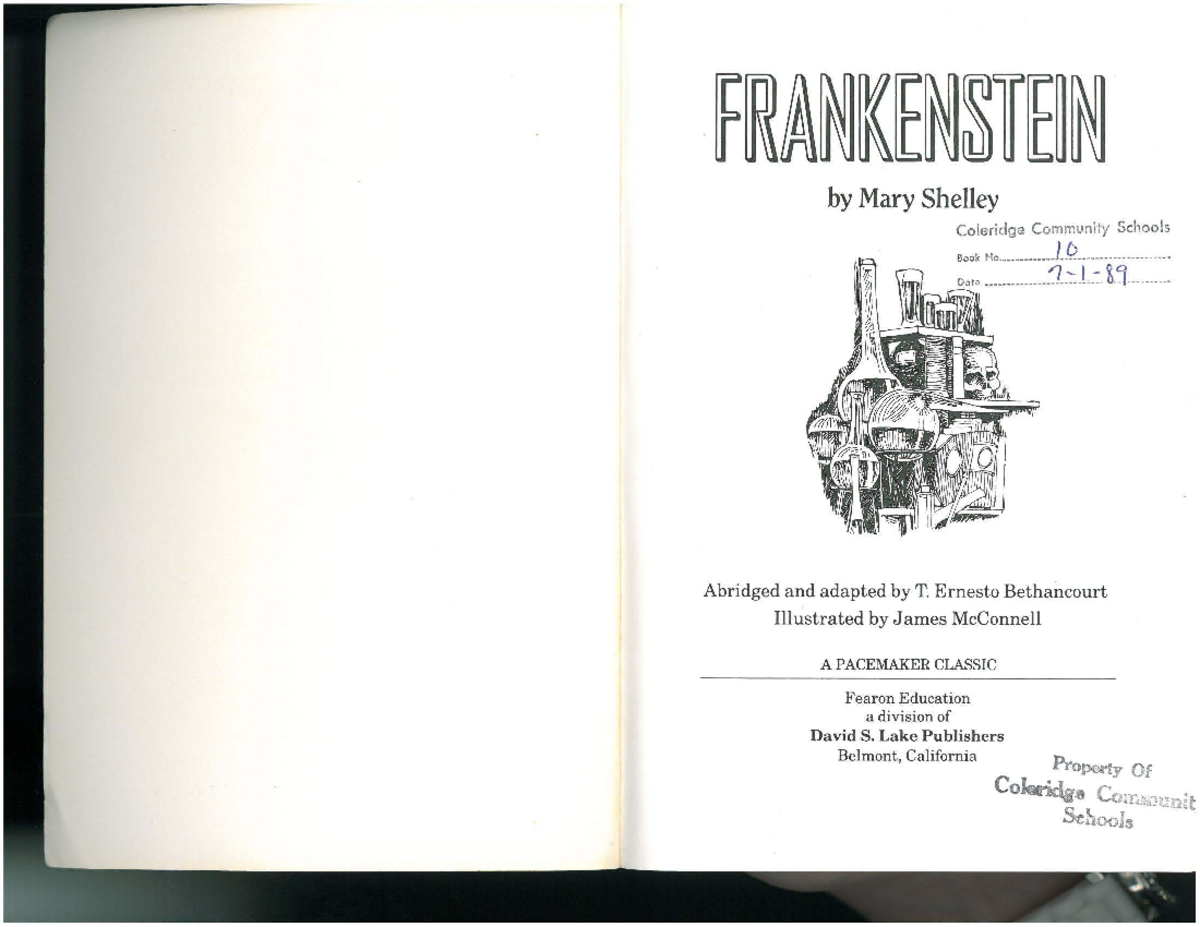 Frankenstein - Abridged Version - ####### by Mary Shelley Coleridge ...