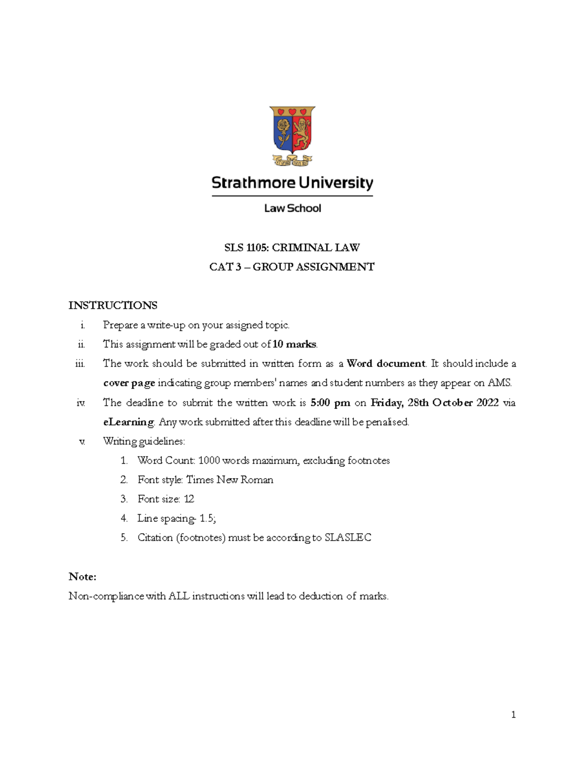 CAT 3 Group Assignment - Criminal Law - SLS 1105: CRIMINAL LAW CAT 3 ...