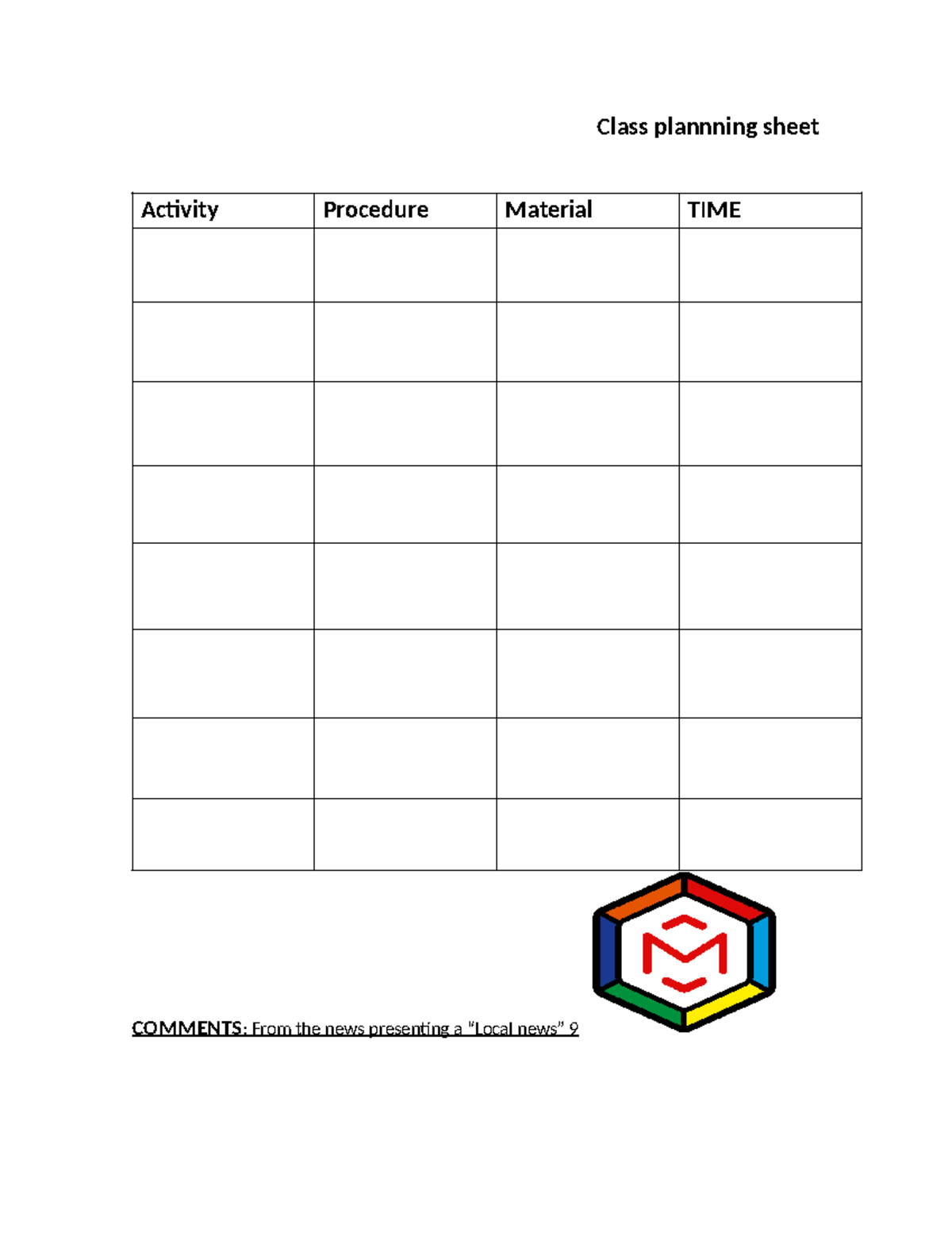 Class plannning sheet-2 - ingles avanzado 3 - Class plannning sheet ...