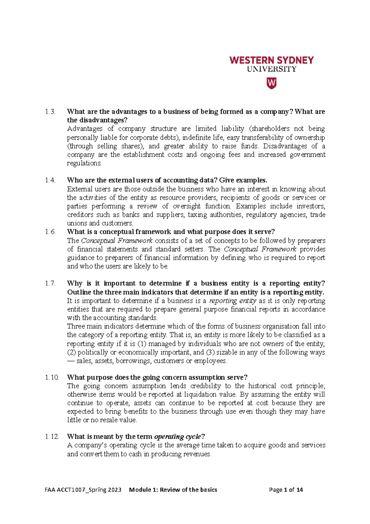 Module 1 Discussion questions - What are the advantages to a business ...
