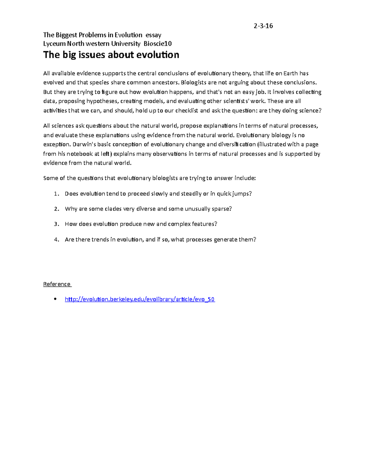 Biology The big issues about evolution - 2-3- The Biggest Problems in ...