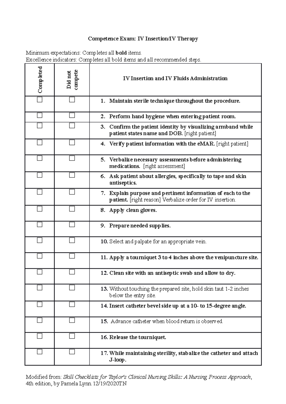 CE+2+V+Therapy+IV+Insertion+Revised+ Final - Competence Exam: IV ...