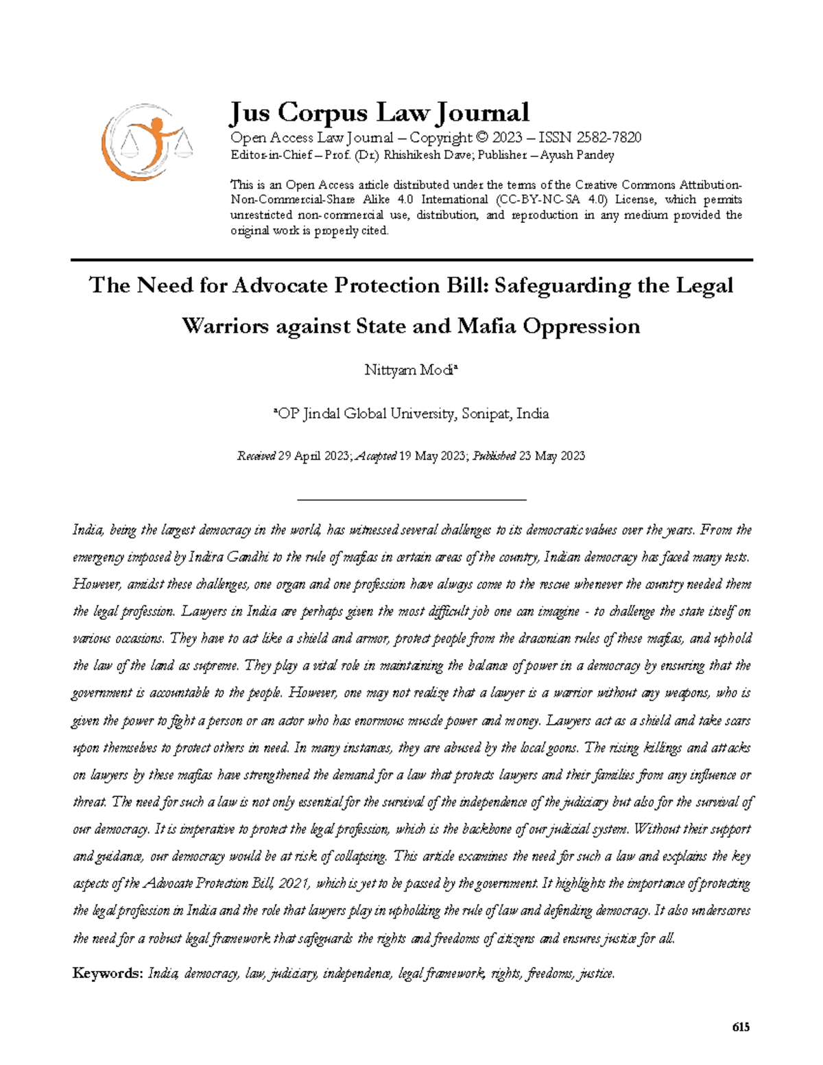 THE NEED OF Advocate Protection BILL - Jus Corpus Law Journal Open ...