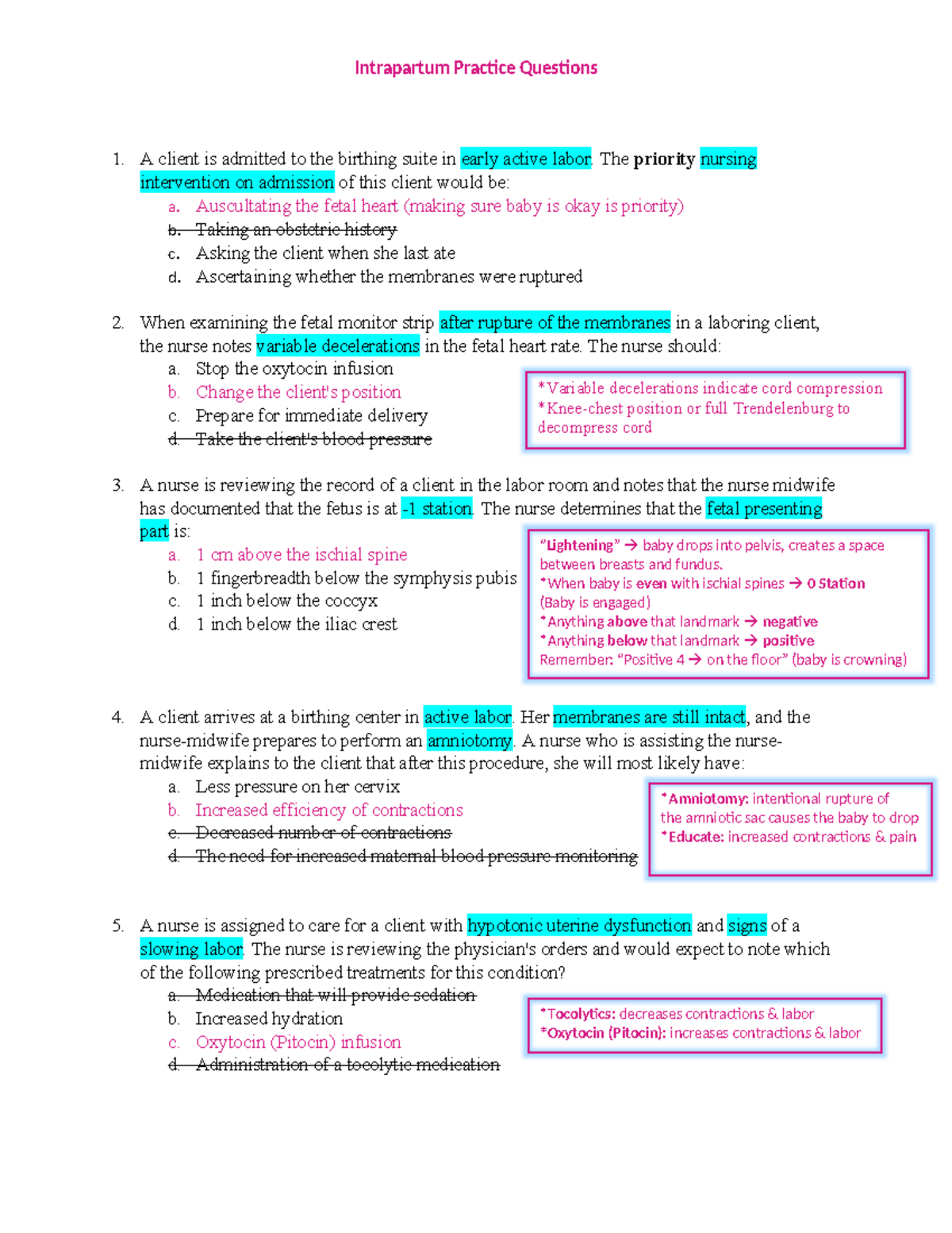Unit 4- Antepartum, Intrapartum, postpartum Practice questions ...