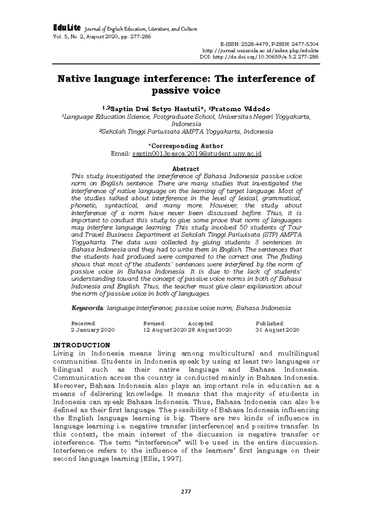 Native language interference- The interference of passive voice ...