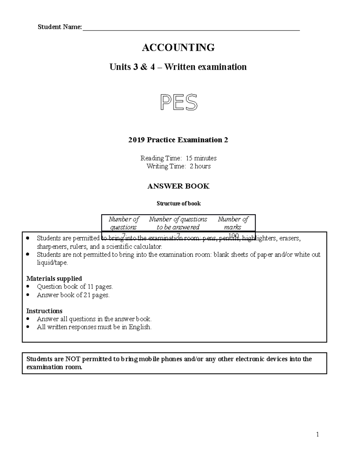 2019 Unit 34 PES Exam 2 Answer Book - Student - Studocu