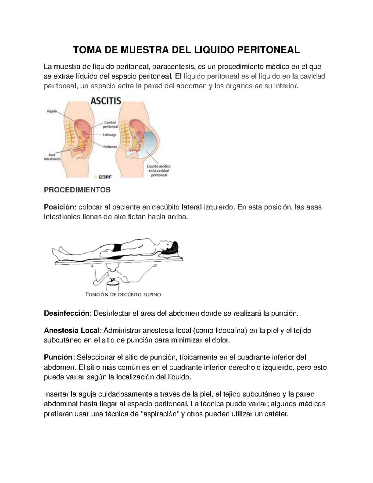 Toma de muestra liquido peritoneal - TOMA DE MUESTRA DEL LIQUIDO ...