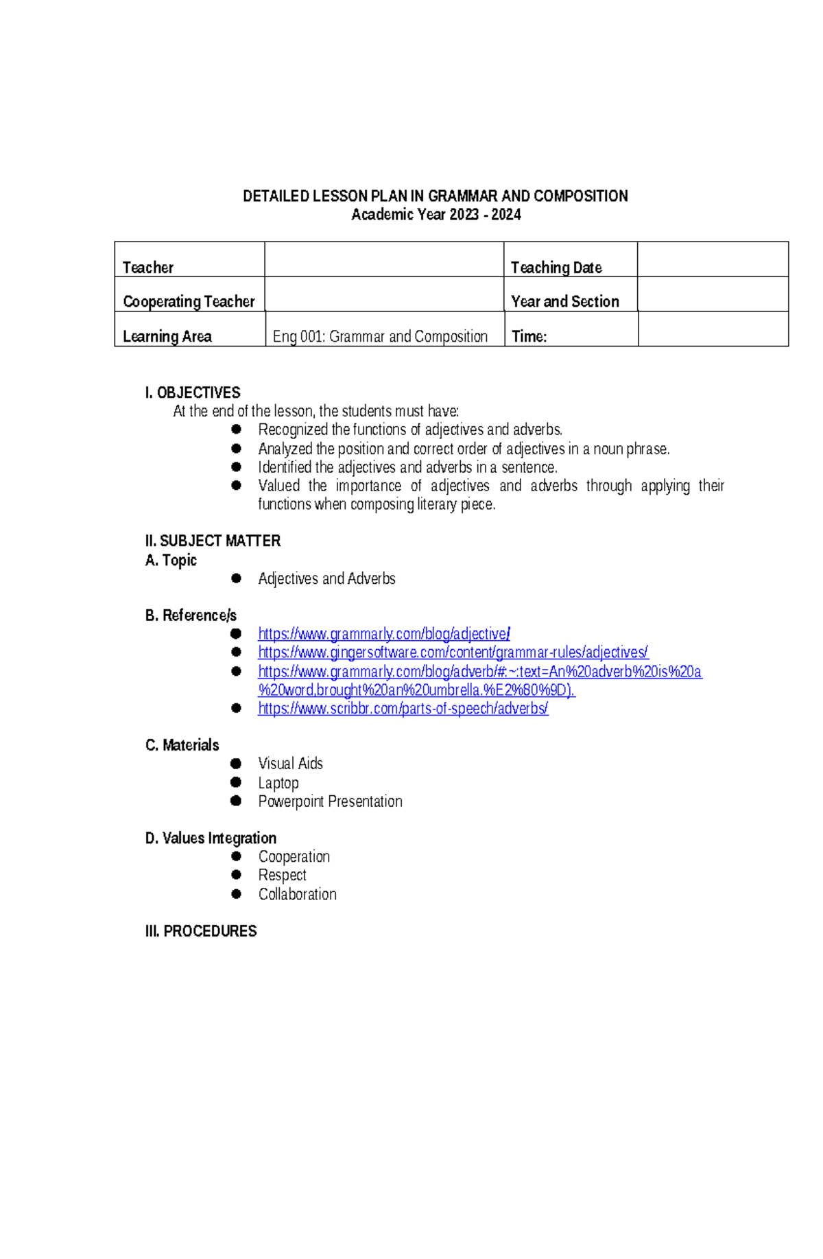 Detailed Lesson PLAN IN Grammar AND Composition - DETAILED LESSON PLAN ...