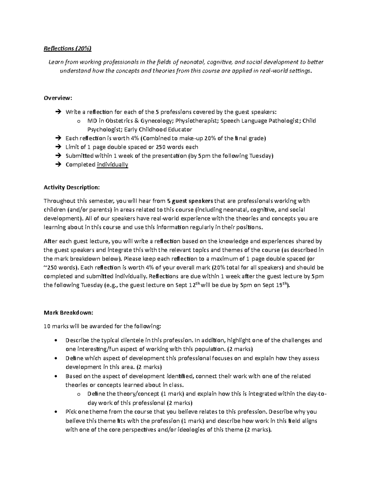 Psych 323 Fall2023 Reflections - Reflections (20%) Learn from working ...