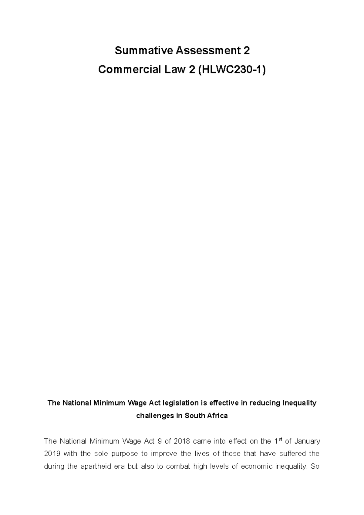 SA2 HLWC230-1 - Assignment - Summative Assessment 2 Commercial Law 2 (HLWC230-1) The National ...