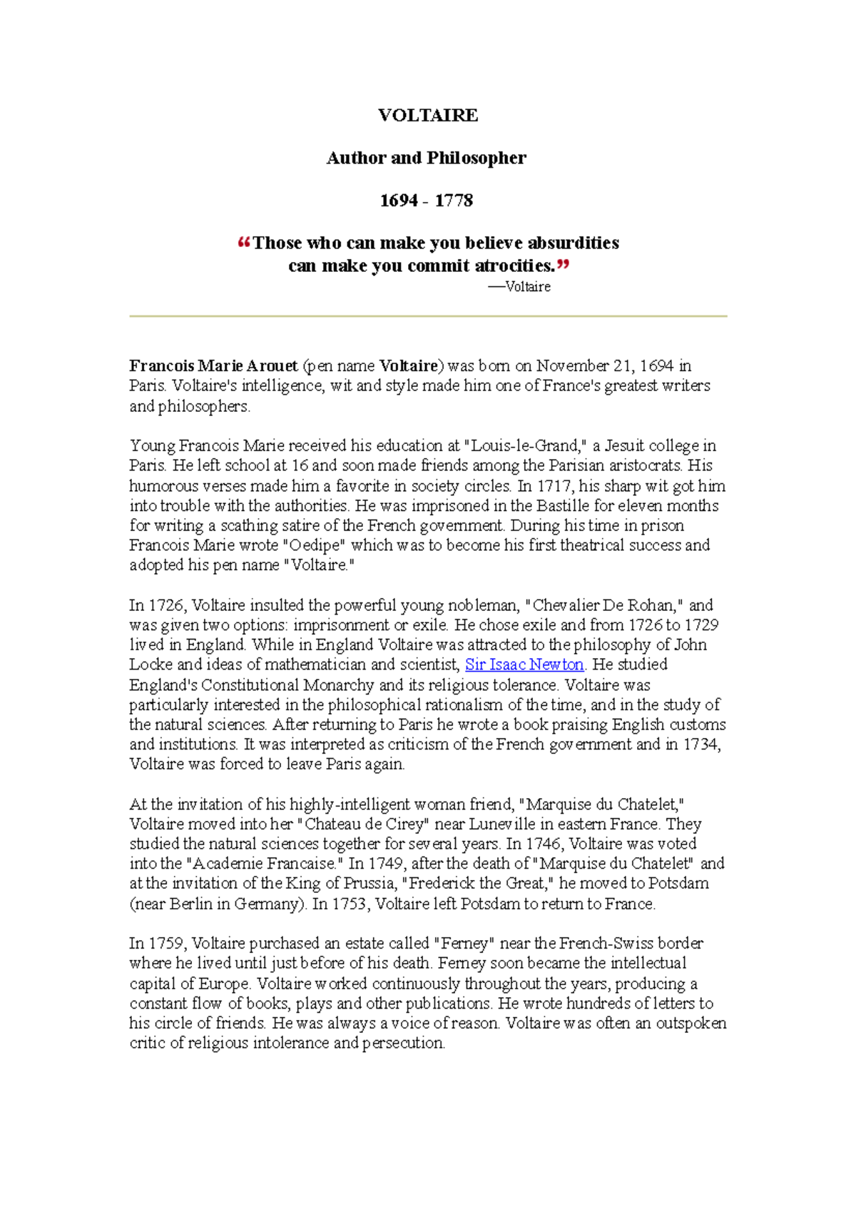 Voltaire - world history one material and speech in this word doc ...
