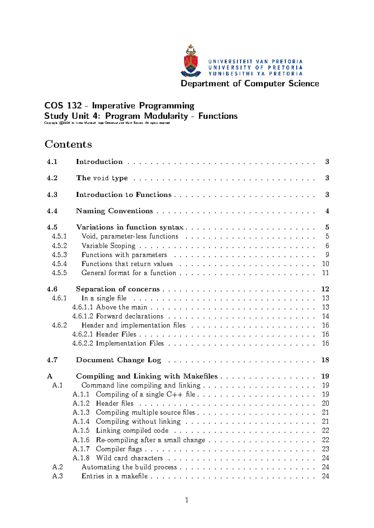 SU04 - Program Modularity - Functions - Department of Computer Science COS 132 - Imperative ...