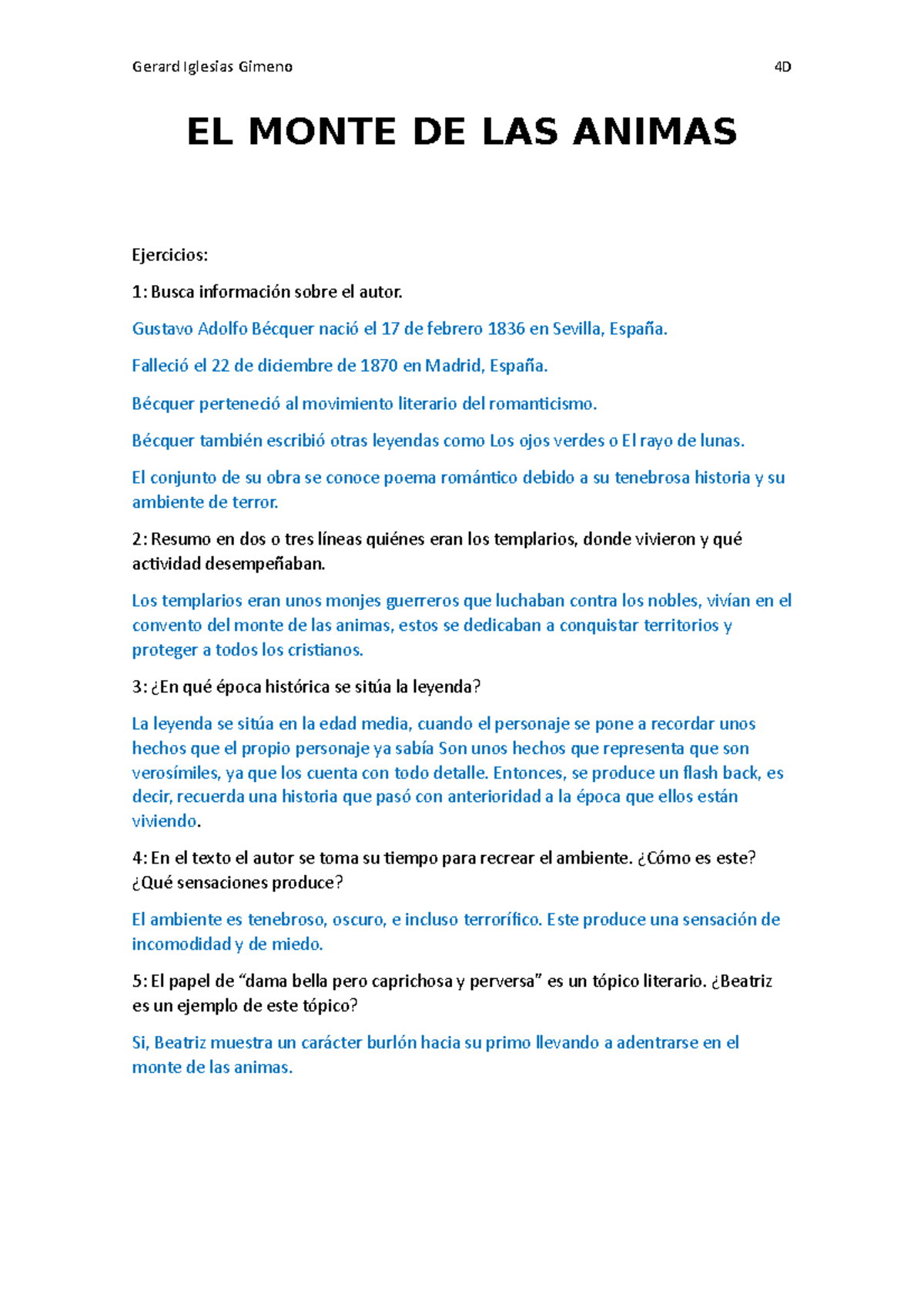 El monte de las animas - Son ejercicios de castellano para un libro ...