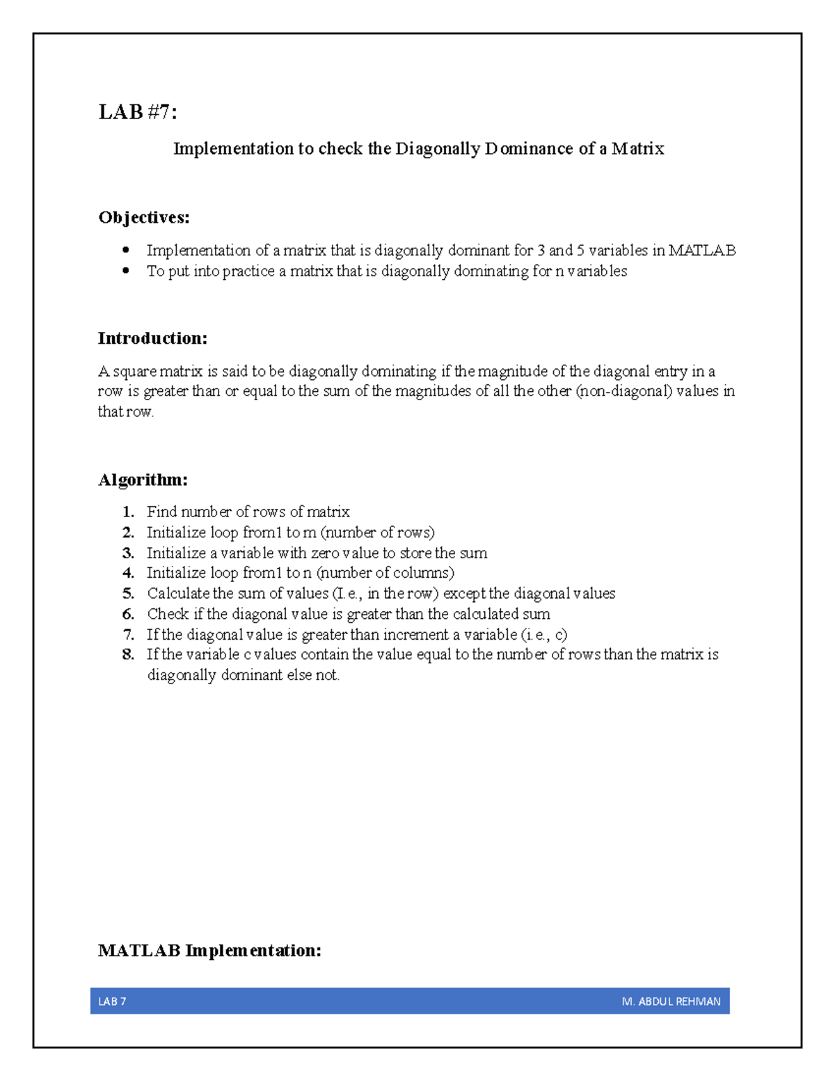 ABD LAB 7 - LAB REPORTS - LAB #7: Implementation to check the ...