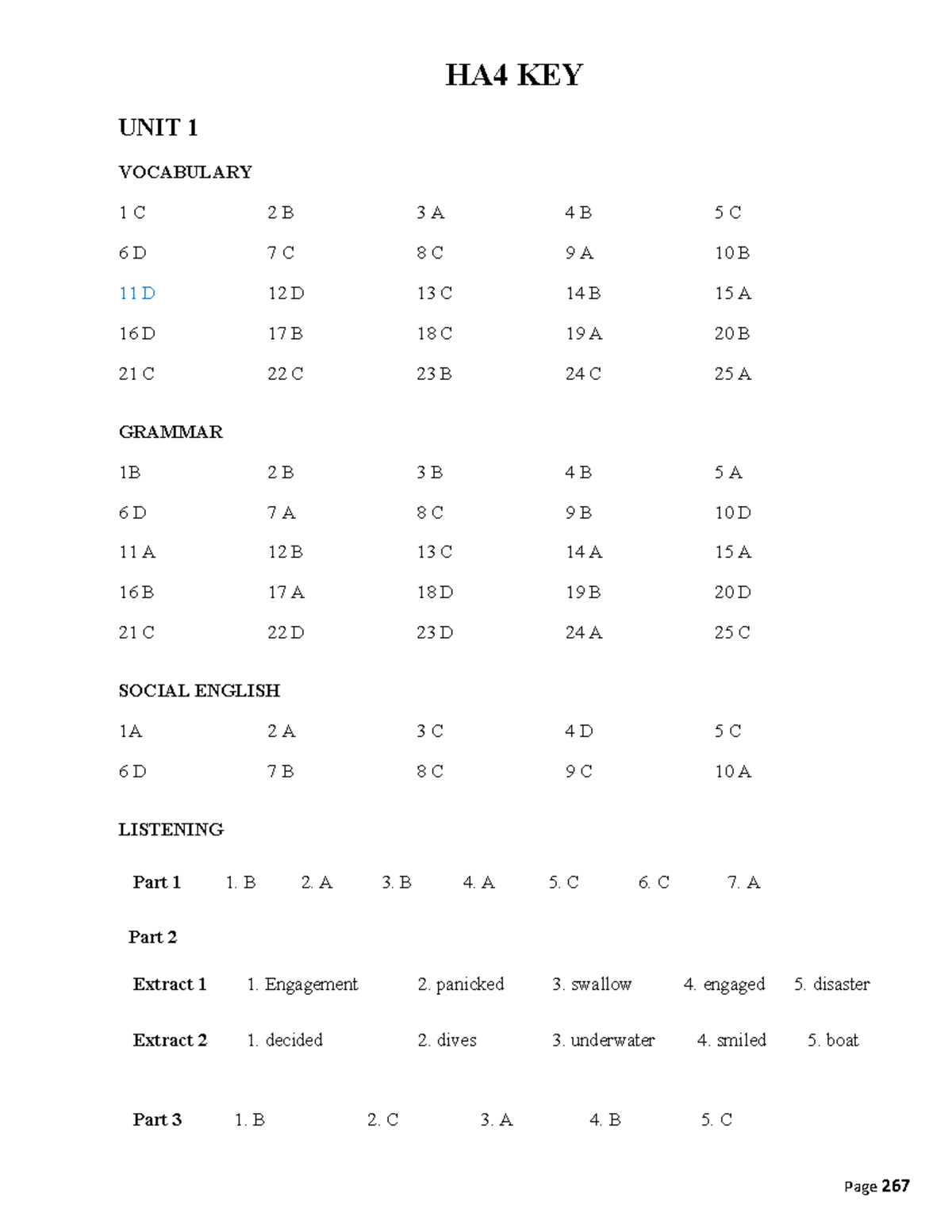 HA4 - KEY - Update T8 - HA4 - HA4 KEY UNIT 1 VOCABULARY 1 C 2 B 3 A 4 B ...