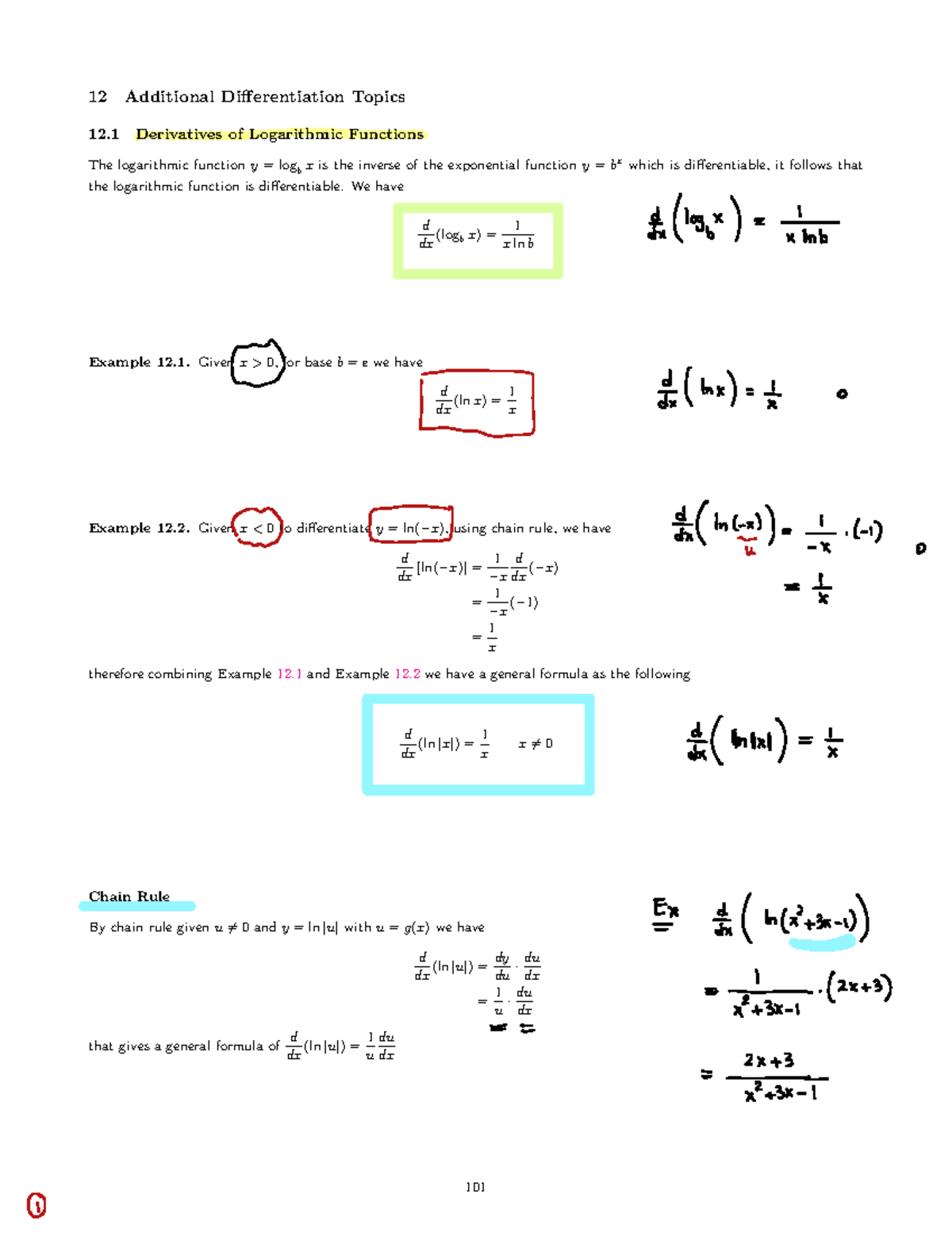 130 notes in class ch.12 solutions - 12 Additional Differentiation ...
