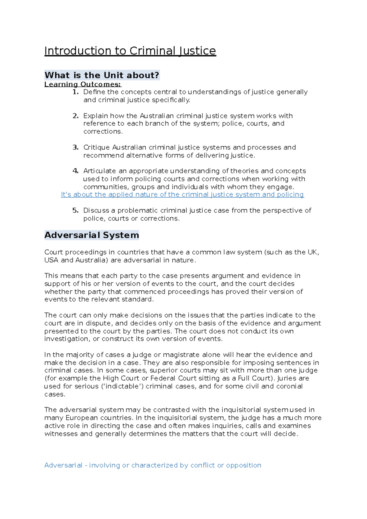 Introduction to Criminal Justice - Define the concepts central to ...