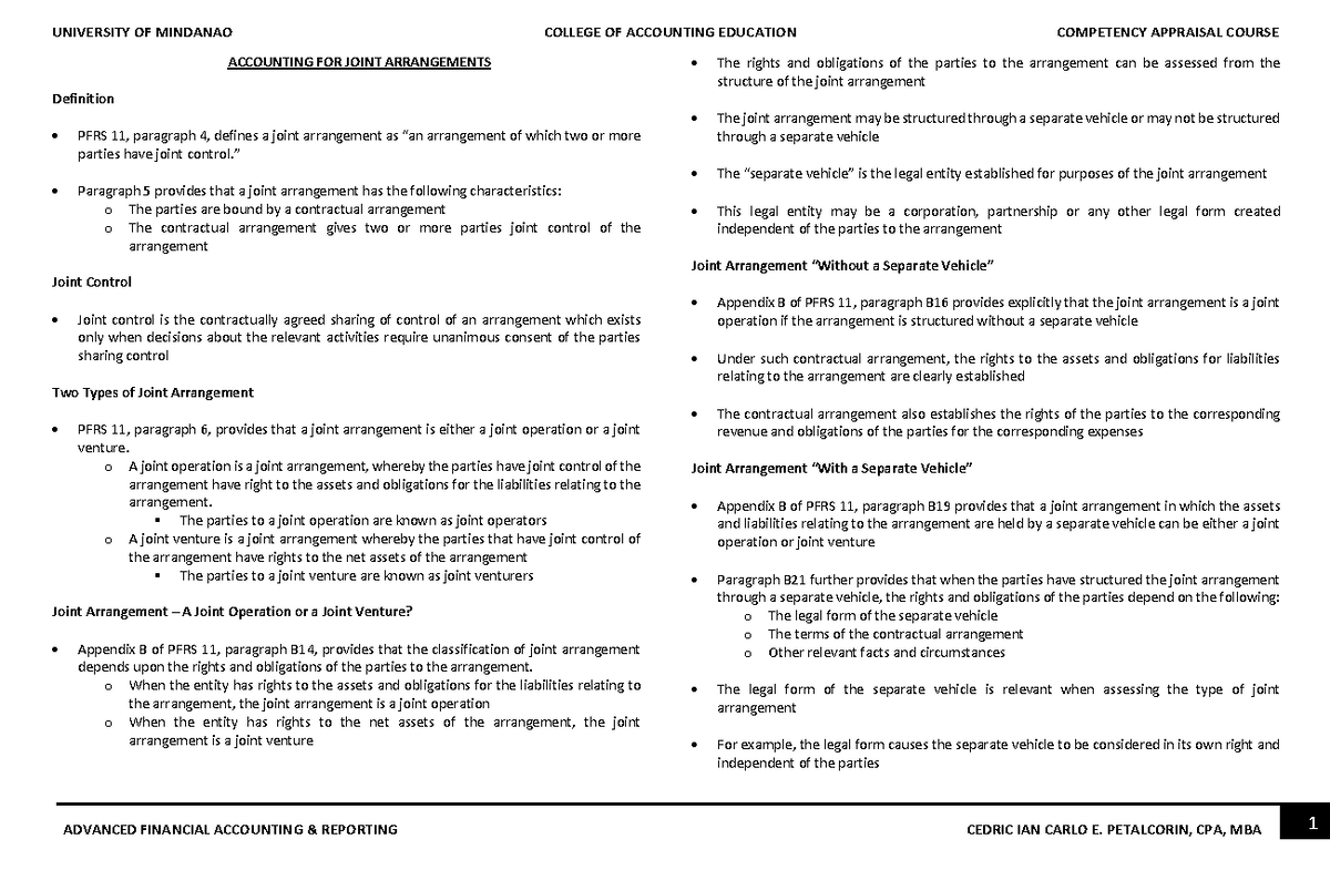 S04 - Accounting for Joint Arrangements - ACCOUNTING FOR JOINT ...