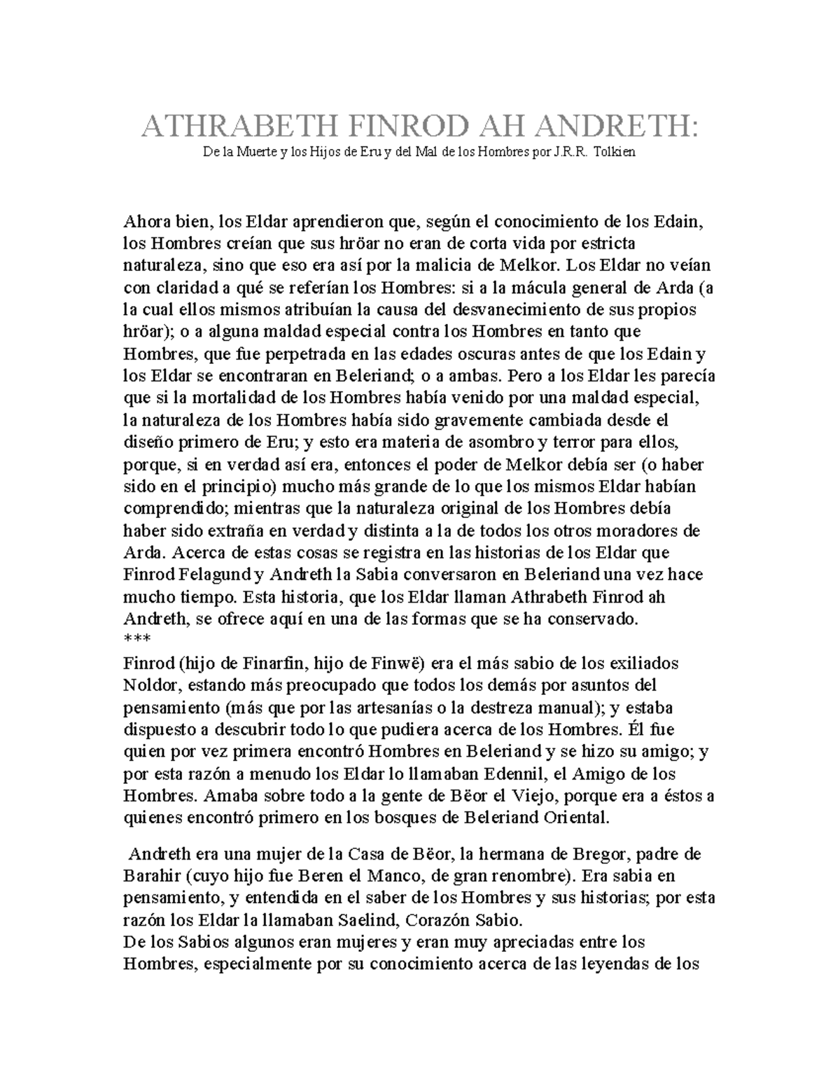 Athrabeth Finrod Ah Andreth - ATHRABETH FINROD AH ANDRETH: De la Muerte ...