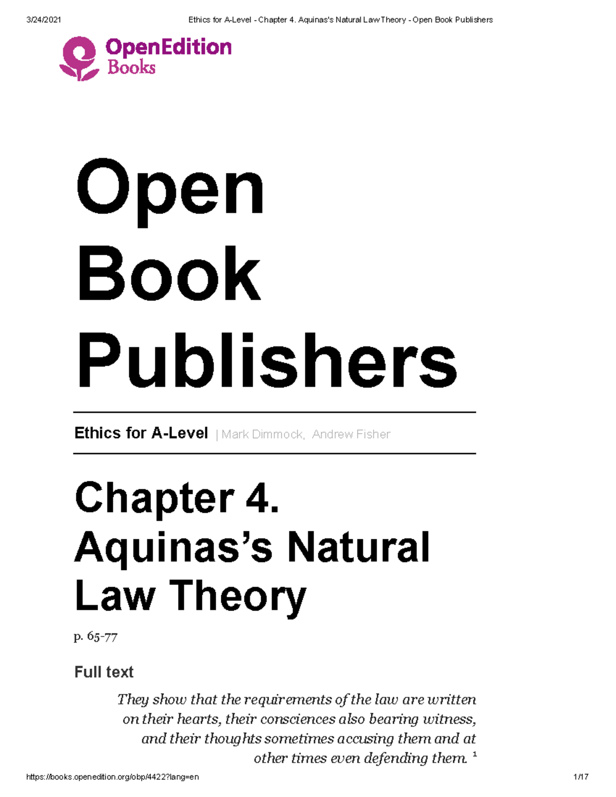 Ethics for A-Level - Chapter 4. Aquinas’s Natural Law Theory - Open ...