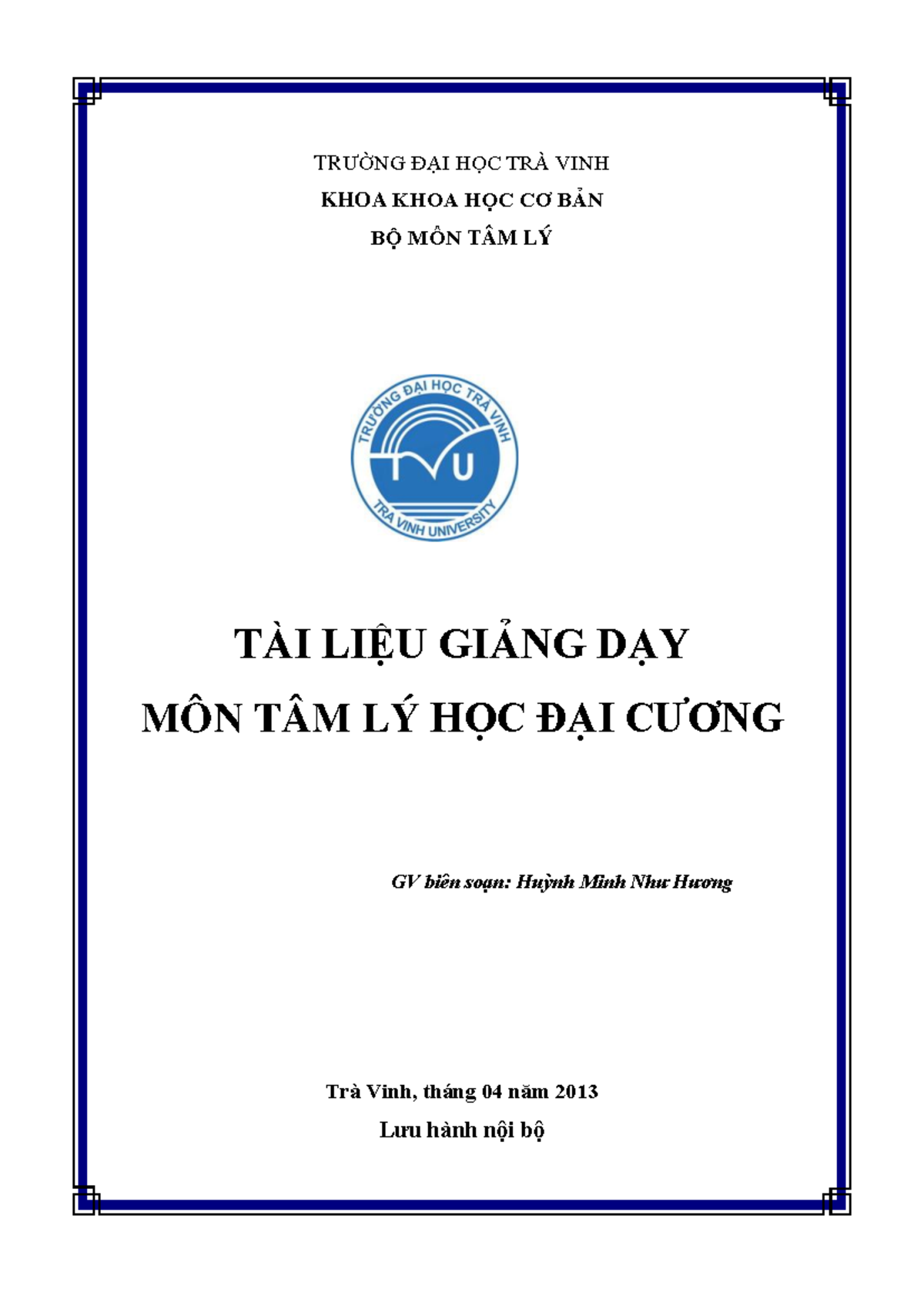 TLH dai cuong - Hdhdj - TRƯỜNG ĐẠI HỌC TRÀ VINH KHOA KHOA HỌC CƠ BẢN BỘ ...