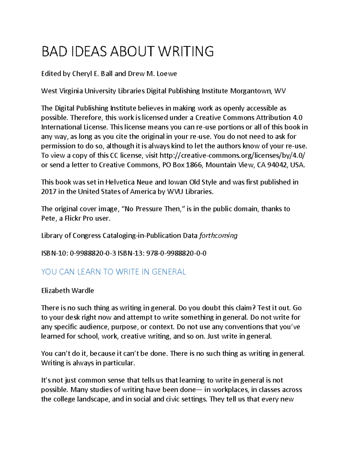 Bad Ideas About Writing - BAD IDEAS ABOUT WRITING Edited by Cheryl E ...