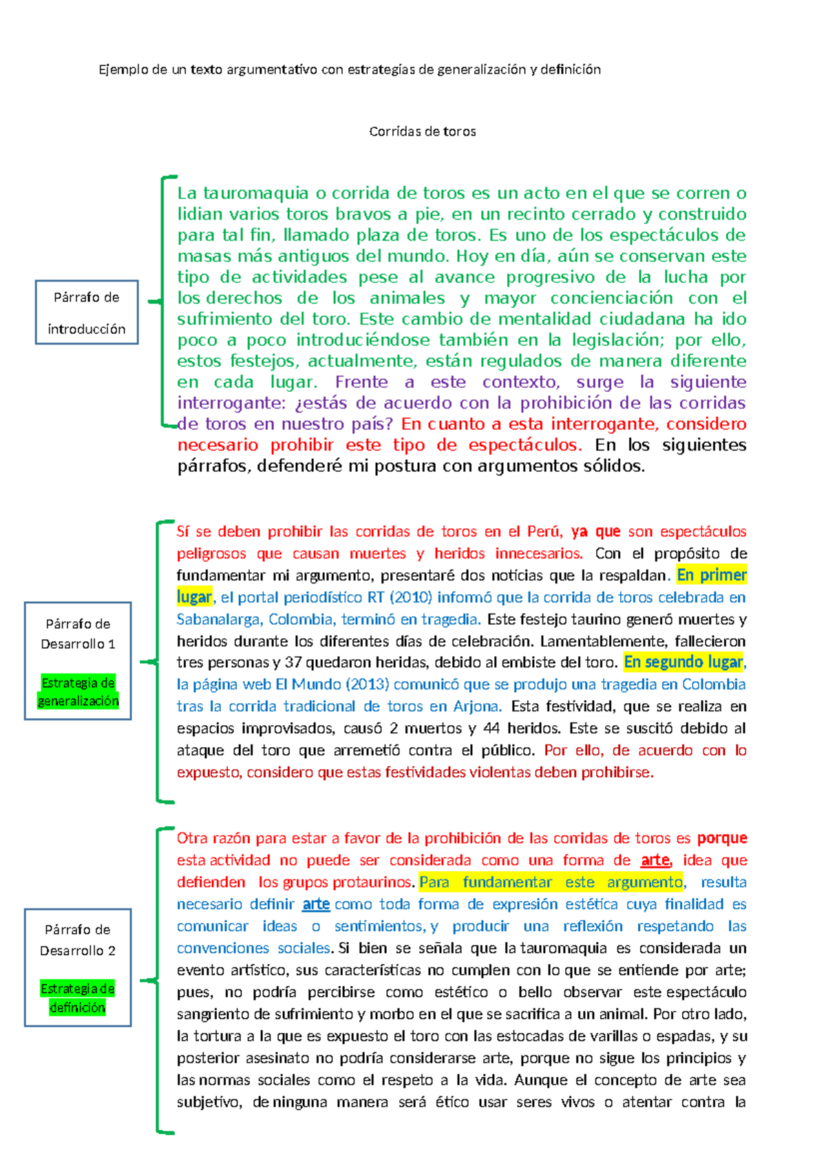 Ejemplo de texto argumentativo con estrategias de generalización y ...