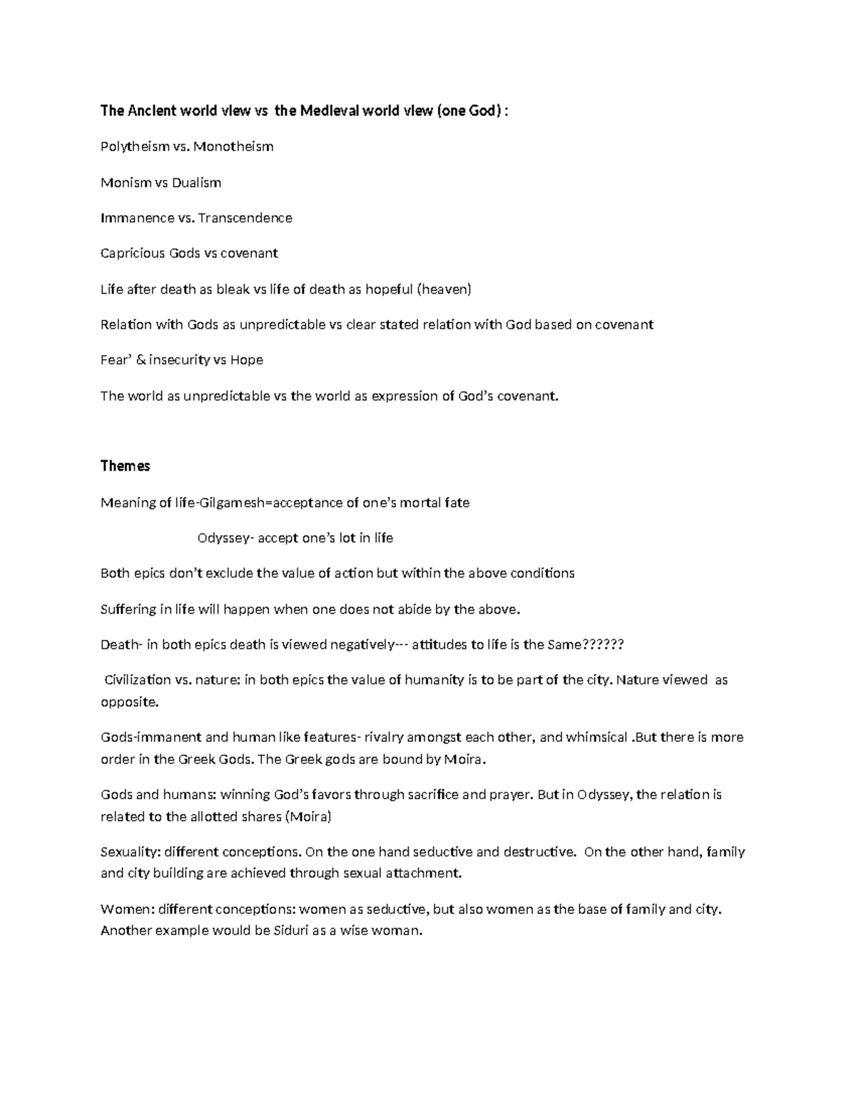Themes 1 201 - non - The Ancient world view vs the Medieval world view ...