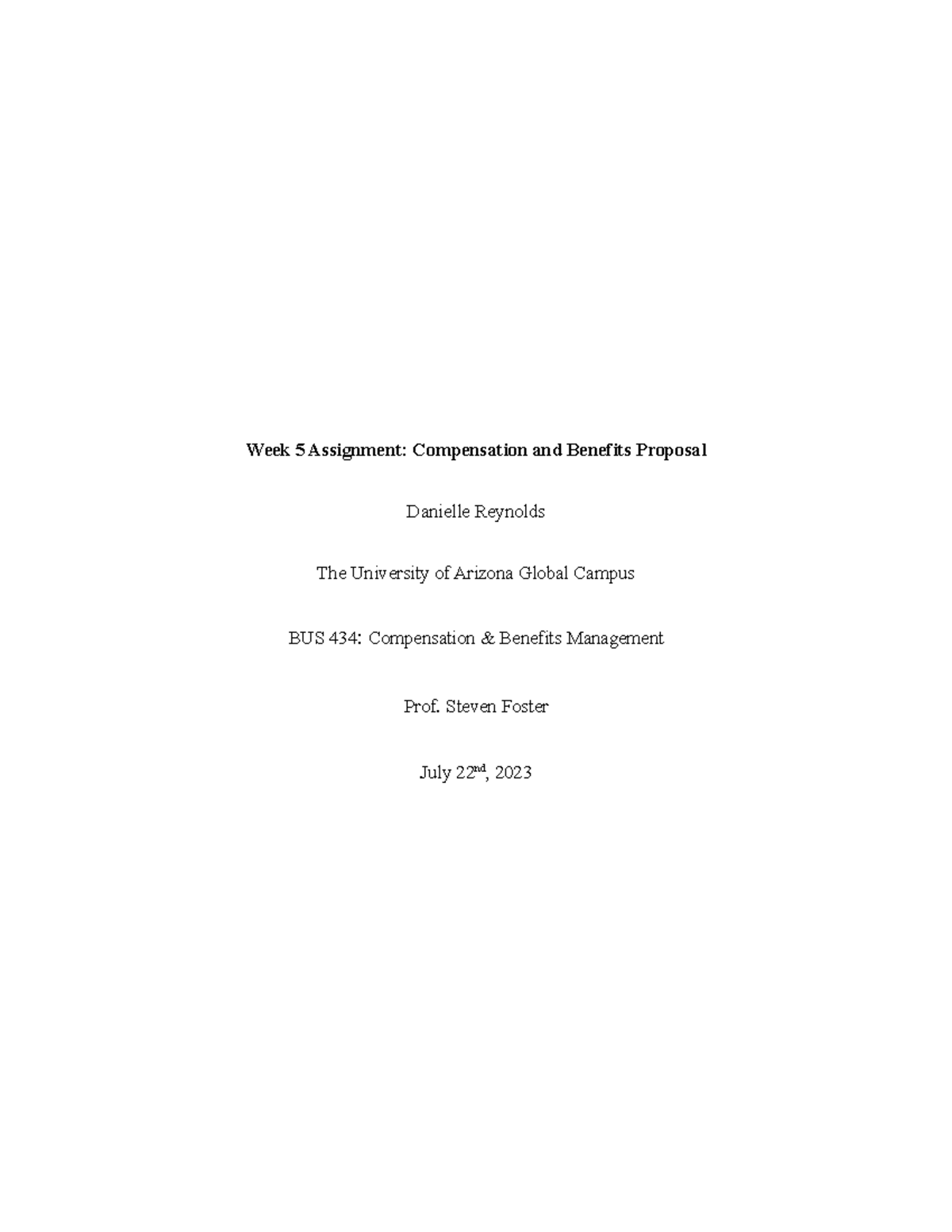 Week 5 Assignment Bus 434 - Week 5 Assignment: Compensation and ...