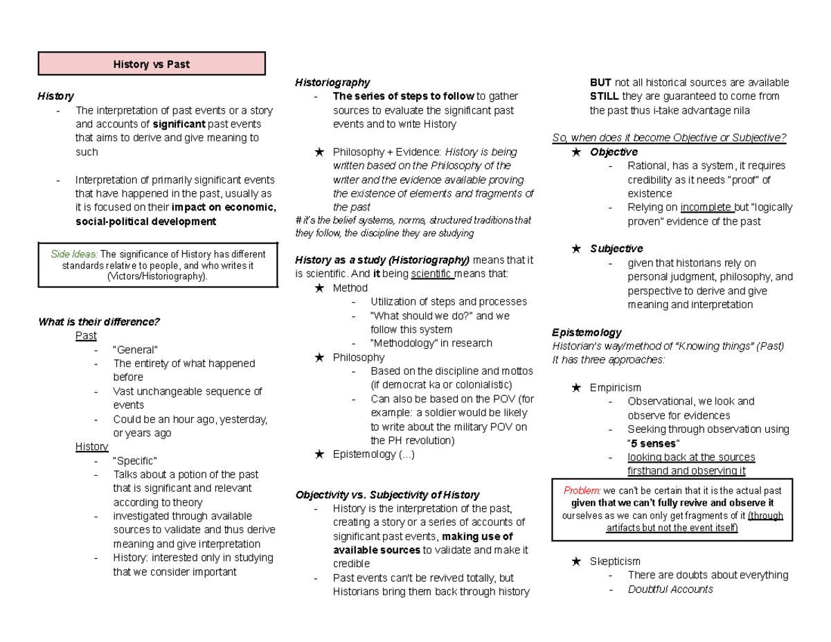 Topic 0 Rizal - History vs Past - History vs Past History - The ...