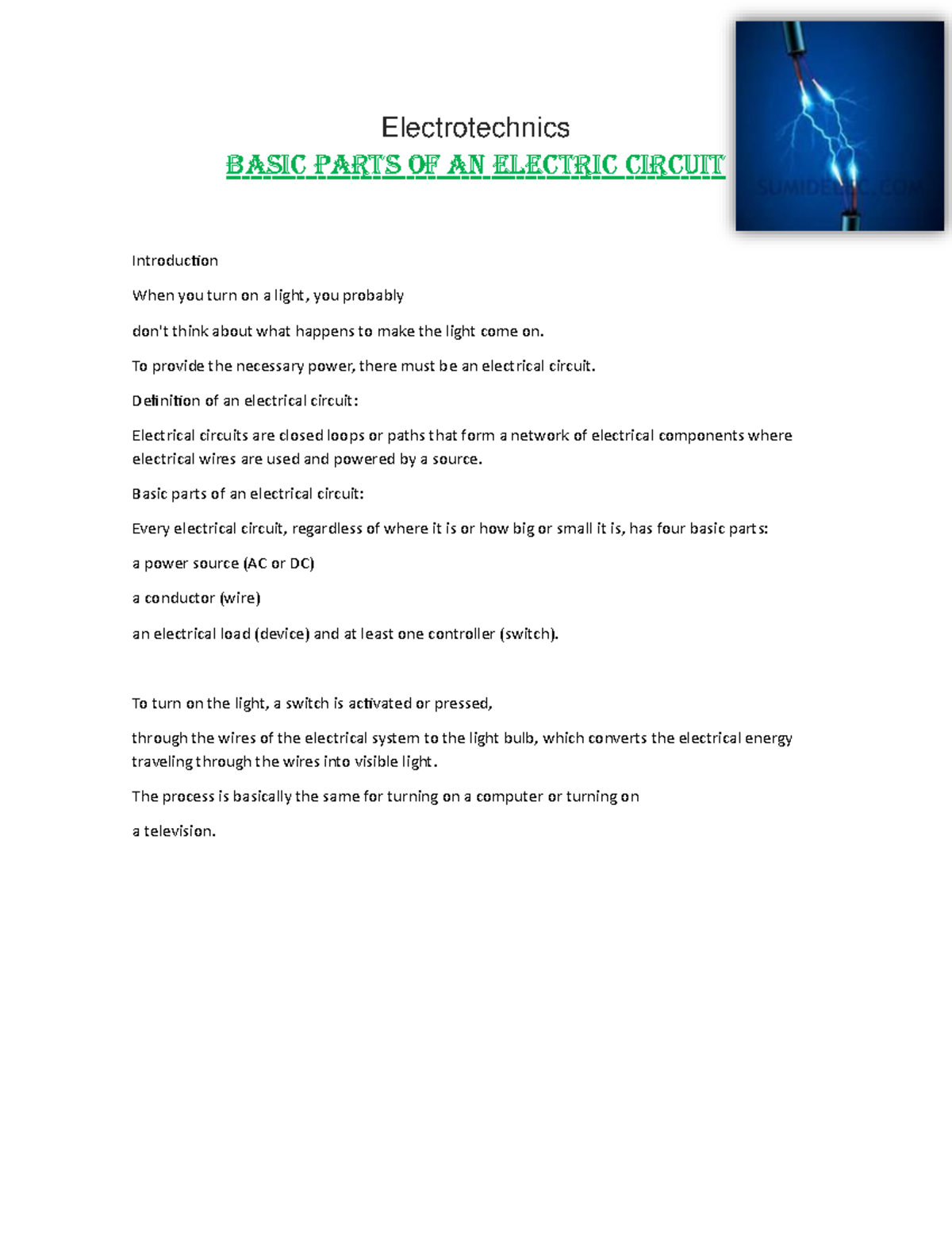 Electrotechnics Basic Parts of an Electric Circuit 08 - Electrotechnics Basic Parts of an ...
