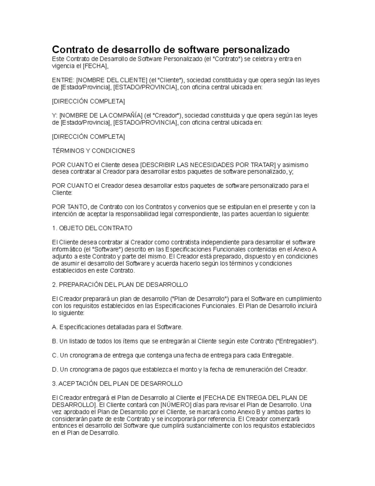 Contrato de desarrollo de software personalizado - El Creador está ...