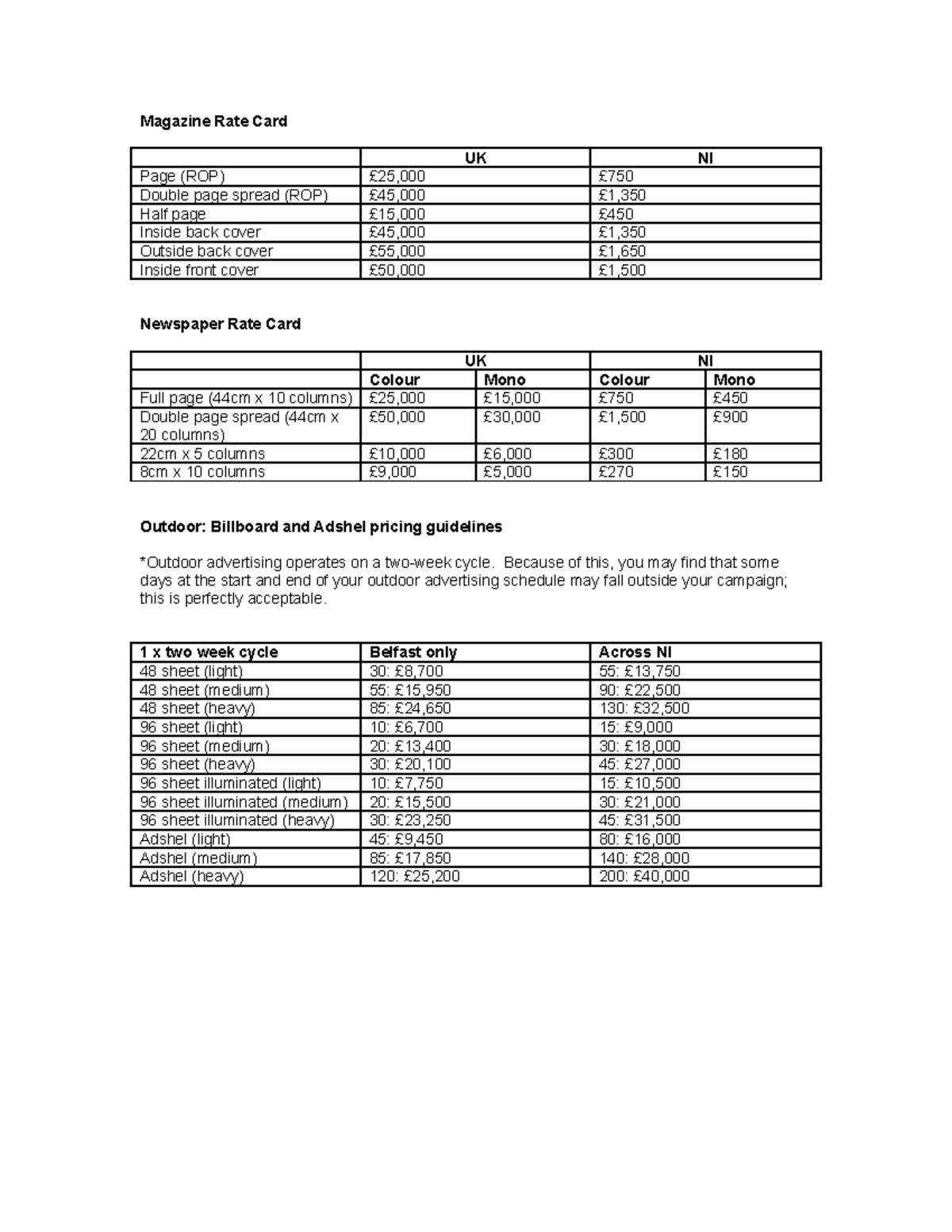 Prices - Lecture notes - Magazine Rate Card UK Page (ROP) Double page ...