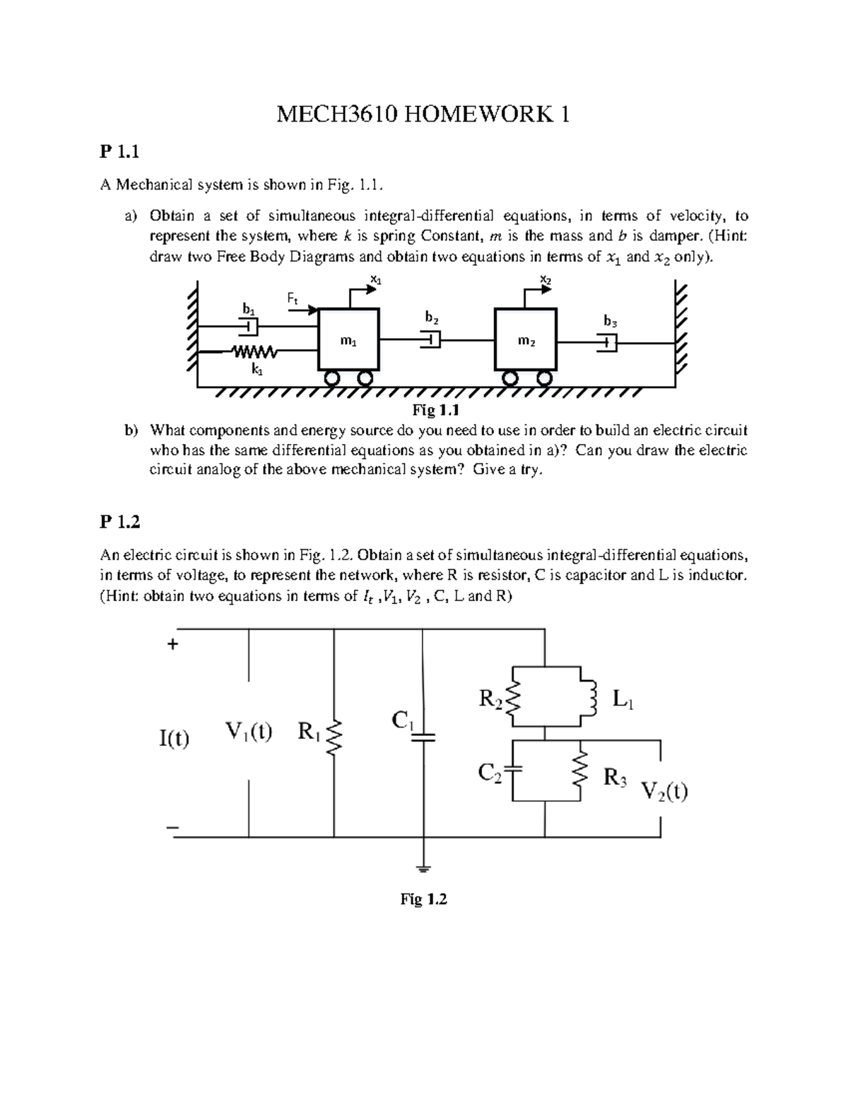 MECH3610 Homework 1 - Assignment - Mechanical Vibration - Studocu