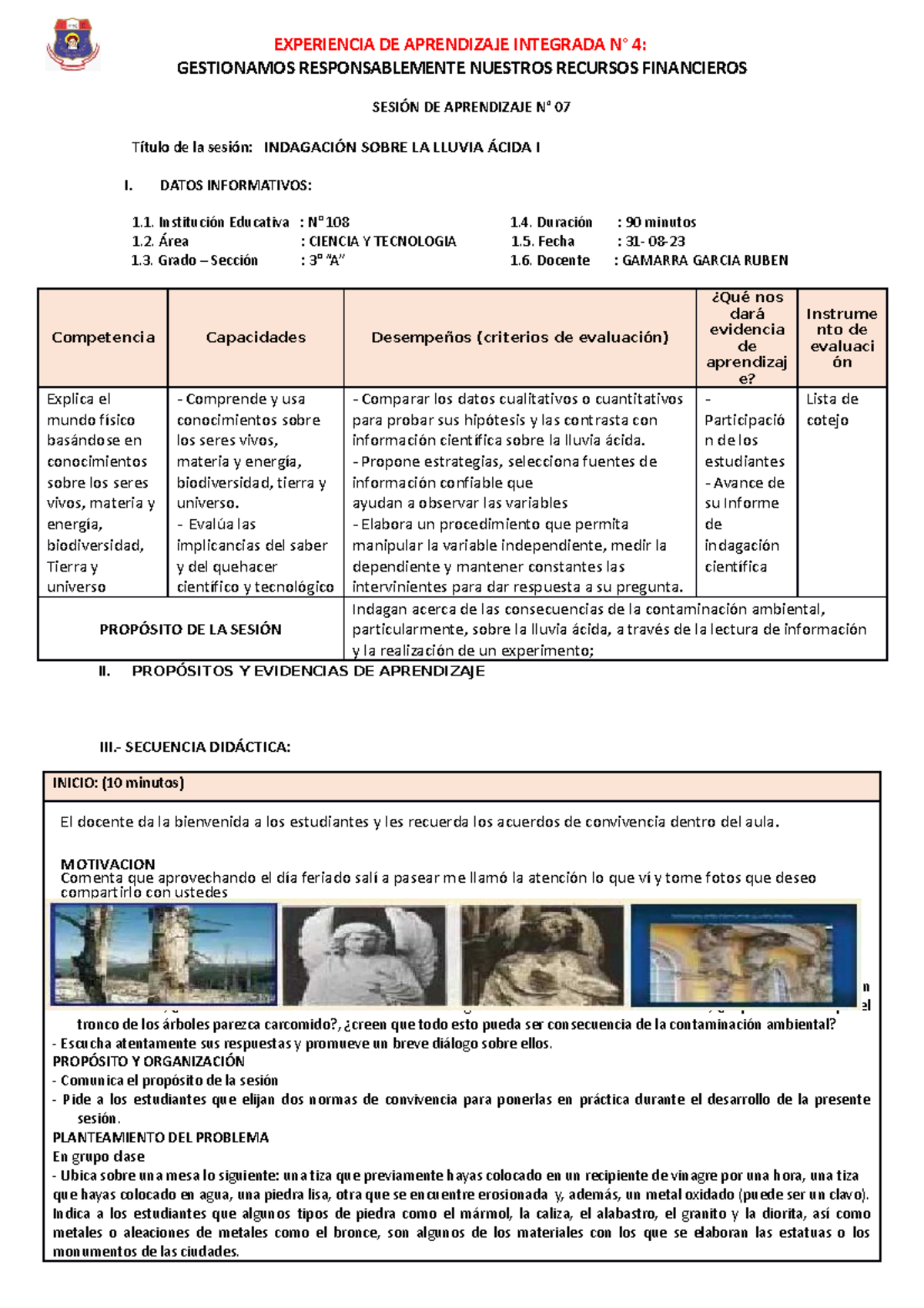 Sesion 07 EDA 4 3ero sec - EXPERIENCIA DE APRENDIZAJE INTEGRADA N° 4: GESTIONAMOS ...