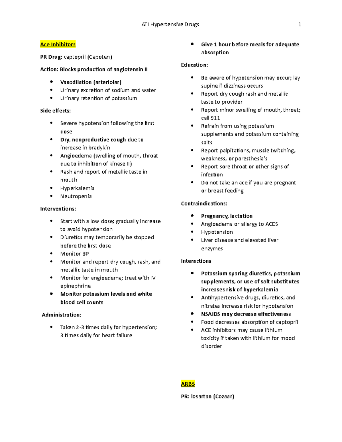 ATI drugs for Hypertension - Ace Inhibitors PR Drug: captopril (Capoten ...