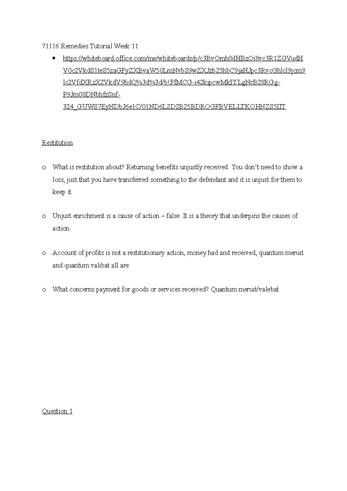 Remedies tut wk11 - Detailed notes with case summaries legislation and ...