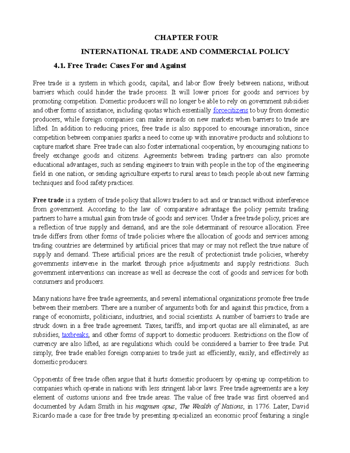Chapter four for eco - Lecture notes 1 - CHAPTER FOUR INTERNATIONAL ...