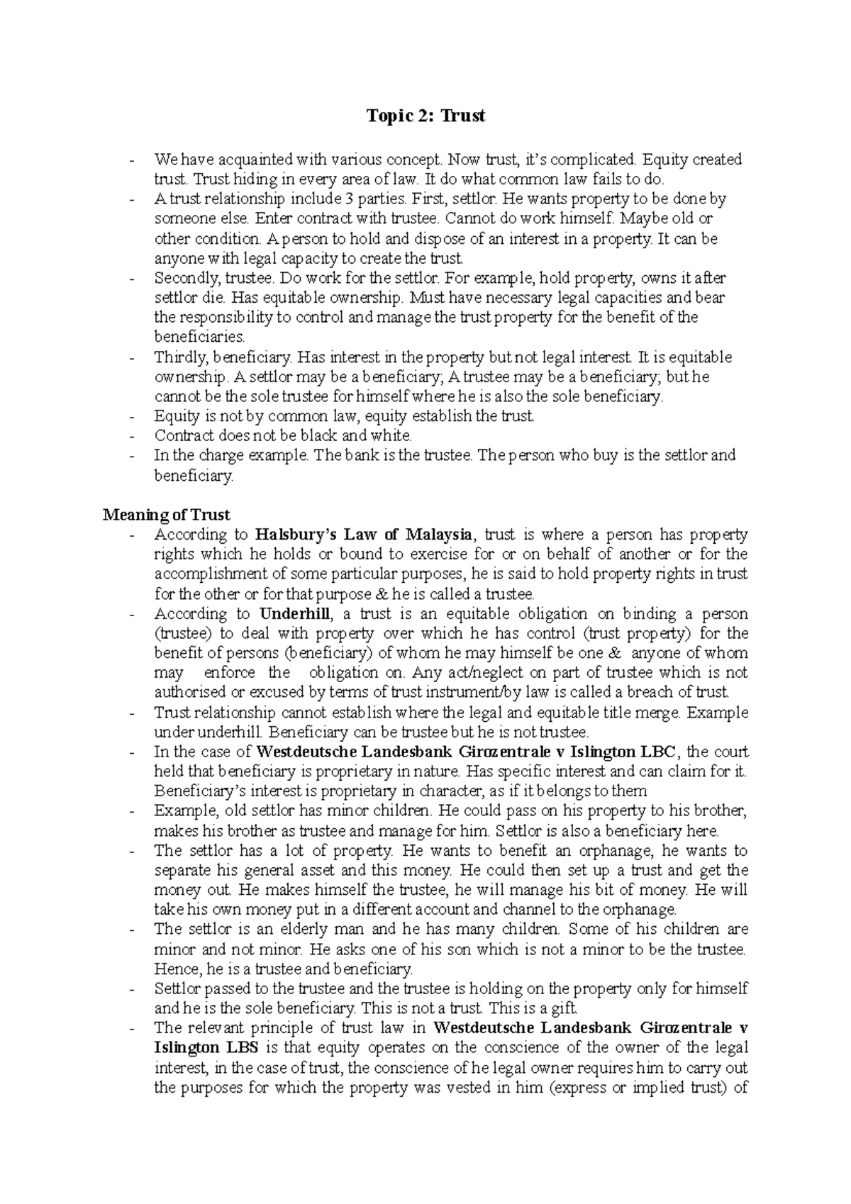 Equity Topic 2 Trust - Topic 2: Trust We have acquainted with various ...