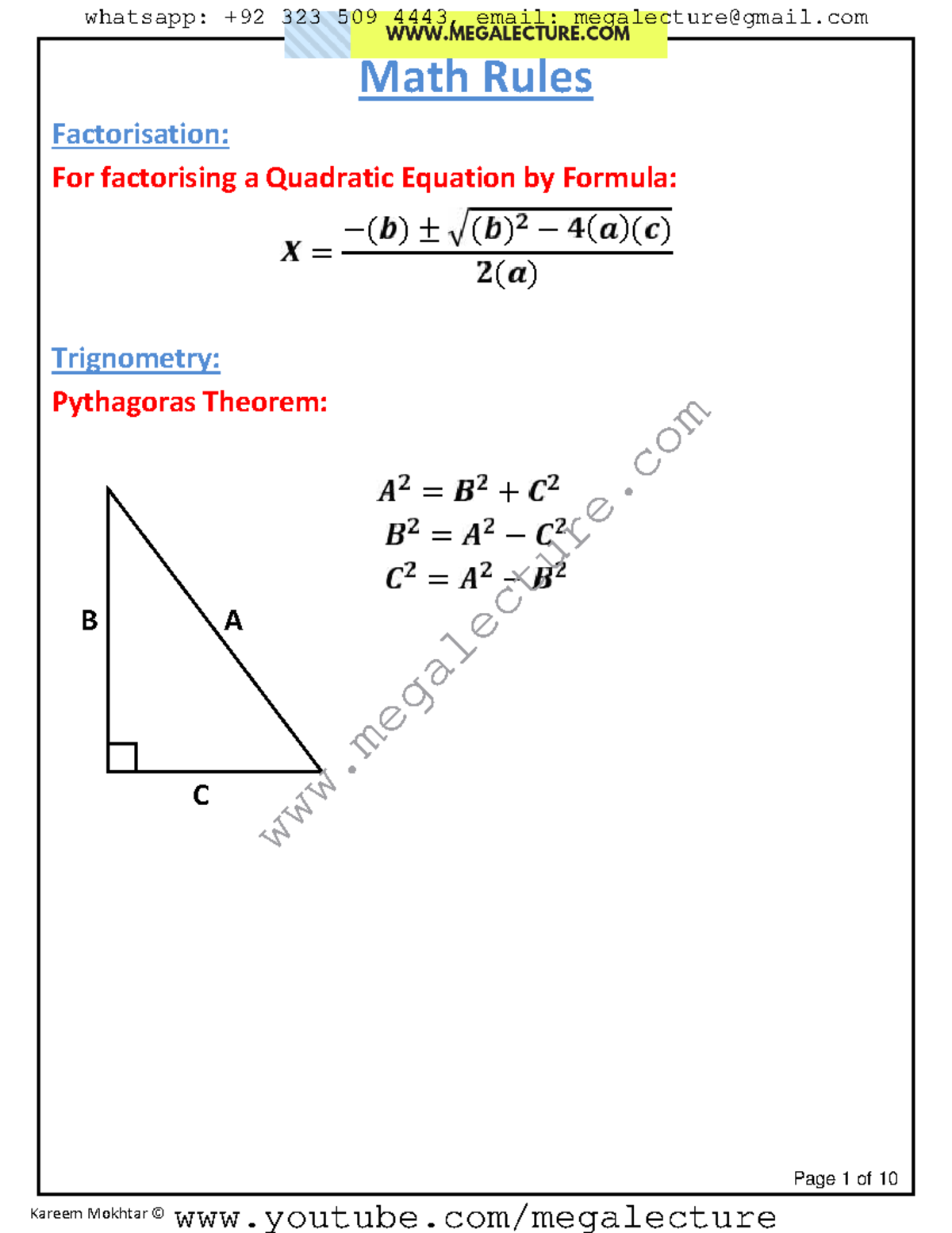 Maths-Rules - Kareem Mokhtar © Math Rules Factorisation: For ...