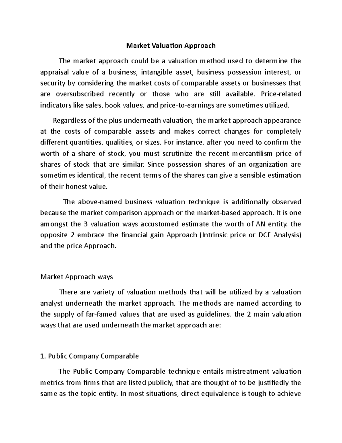 Market Valuation Approach - Price-related indicators like sales, book ...