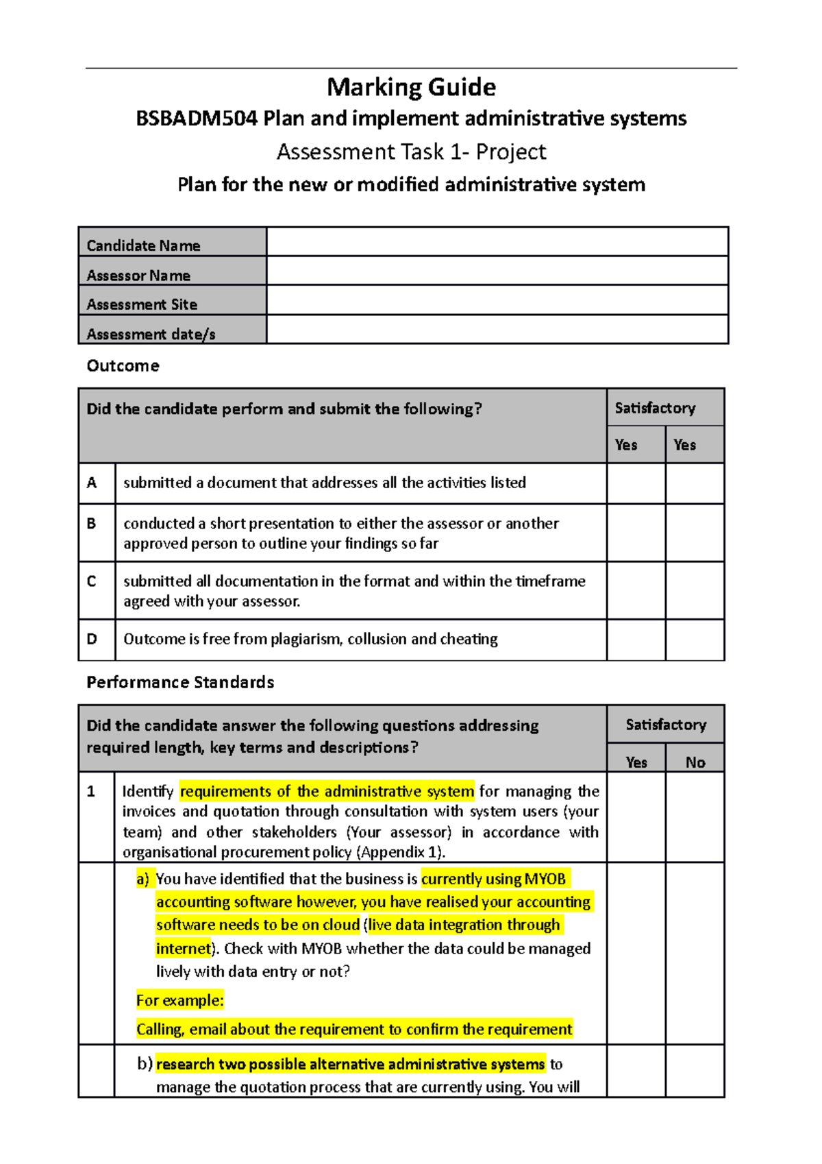 Bsbadm 504 - Assessment-Task-1-Marking-Checklist - Marking Guide ...