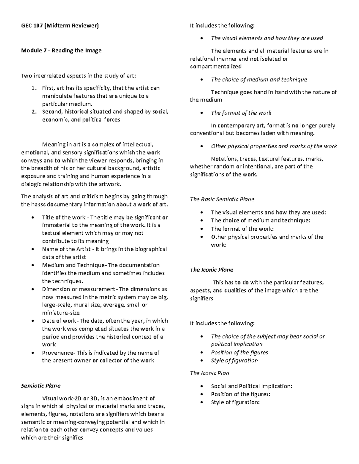 GEC 107 (Midterm Reviewer) - GEC 107 (Midterm Reviewer) Module 7 - Reading the Image Two - Studocu