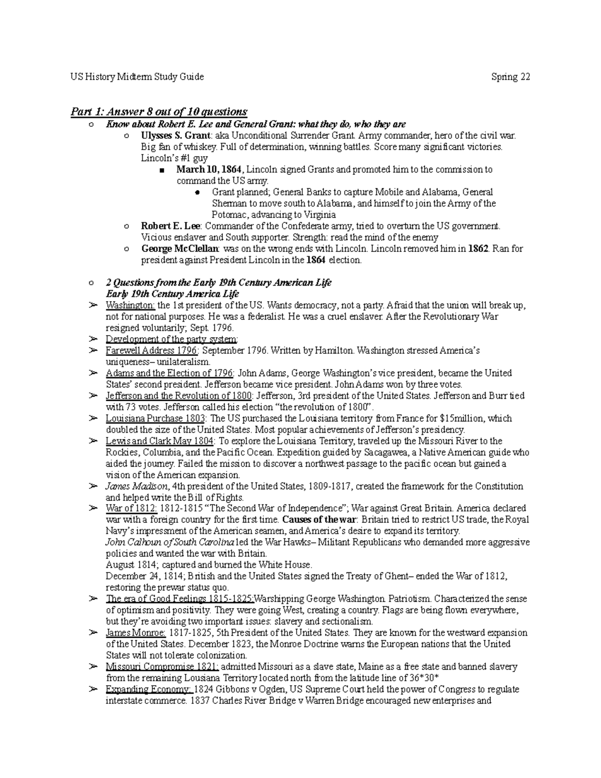USHistory Midterm Study Guide - Lee and General Grant: what they do ...