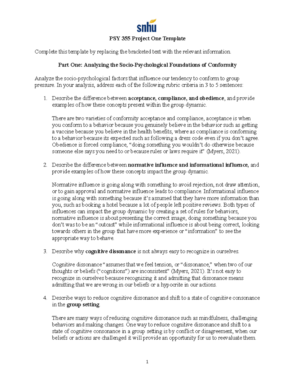 PSY 355 Project One - PSY 355 Project One Template Complete this ...