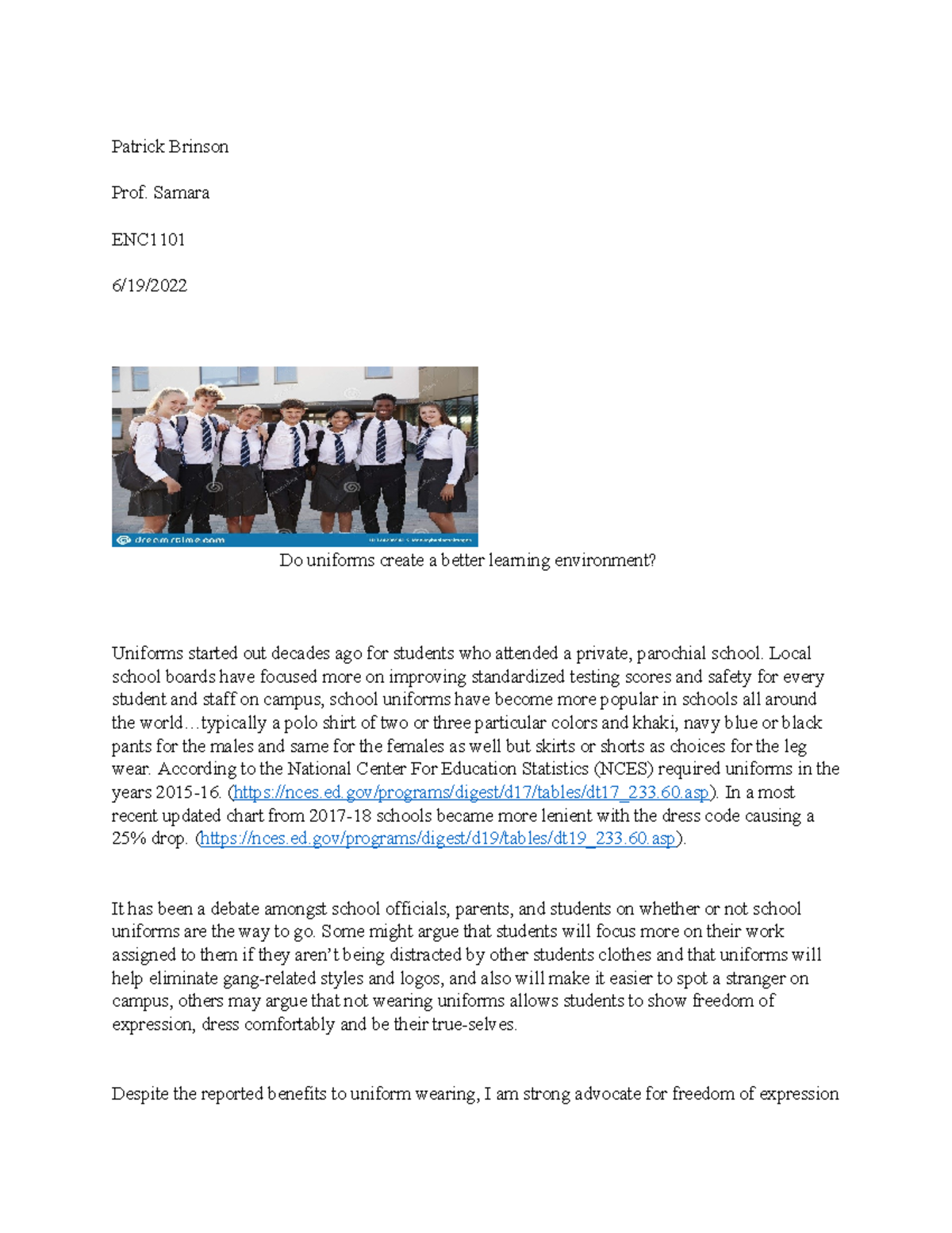 Consenus essay assign - Do uniforms create a better learning ...