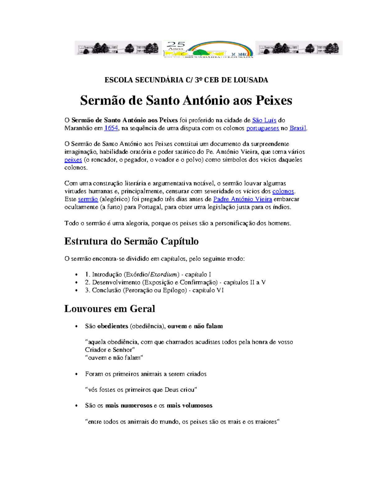 Resumo sermao completo - Sermão de Santo António aos Peixes O - Studocu