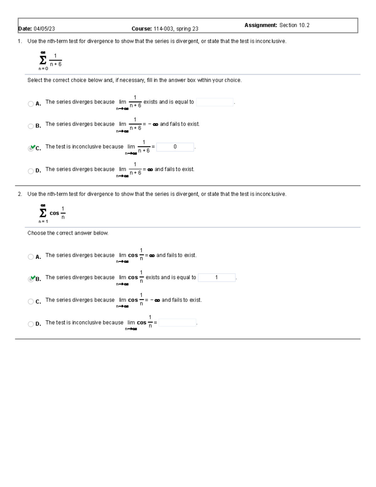 Pearsons Calculus 2, Section 10.2 - 1. 2. Student: Ethan Hebert Date ...
