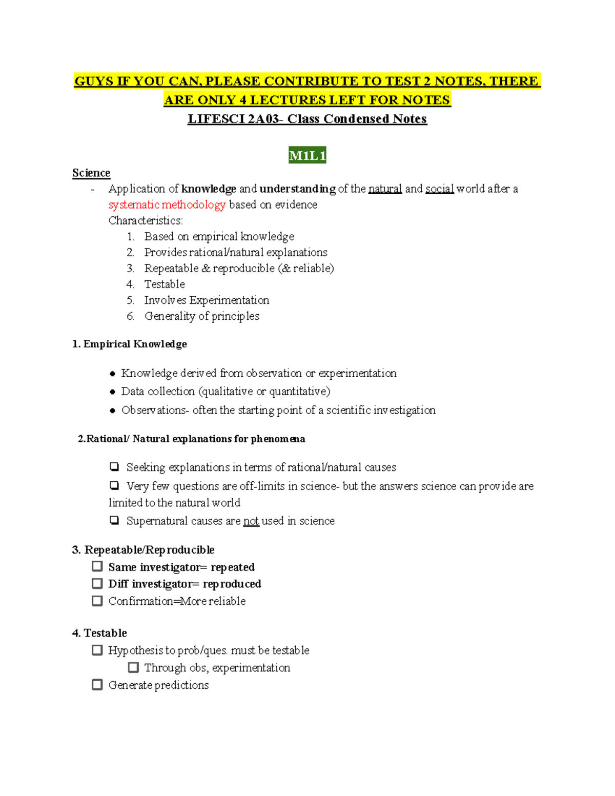Lifesci 2A03- Class Condensed Notes - GUYS IF YOU CAN, PLEASE ...